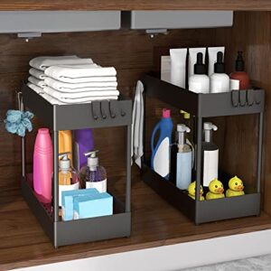 hanamo 2pcs under sink organizers bathroom organizer under sink organizers and storage 2-tiers under kitchen sink organizers multi-pupose under cabinet organizer under sink shelf with 10 hooks black