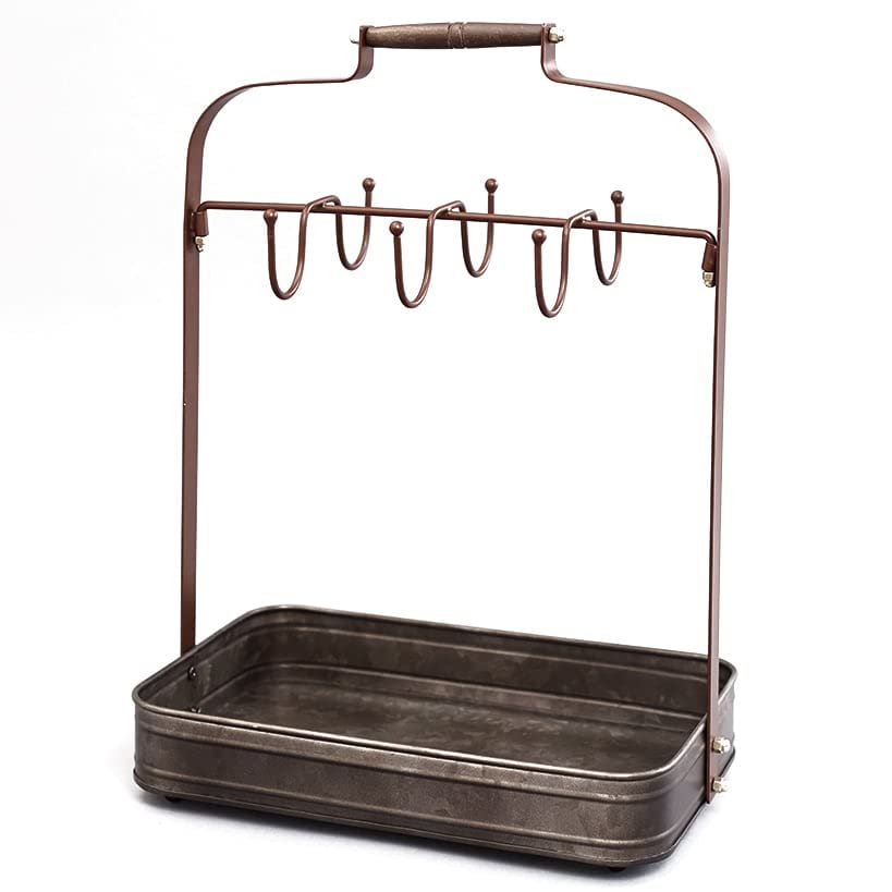 The Lakeside Collection Galvanized Metal Coffee Mug and Cup Holder with Storage Tray - Bronze