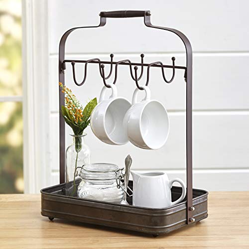 The Lakeside Collection Galvanized Metal Coffee Mug and Cup Holder with Storage Tray - Bronze