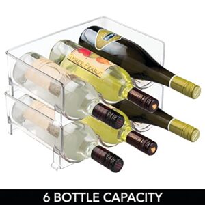 mDesign Stackable Plastic 3 Bottle Refrigerator Wine Rack - Kitchen Storage Organizer Holder for Storing Champagne, Wine, and Water Bottles - Stacking Wine Bottle Organizer for Fridge - 2 Pack - Clear