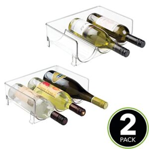 mDesign Stackable Plastic 3 Bottle Refrigerator Wine Rack - Kitchen Storage Organizer Holder for Storing Champagne, Wine, and Water Bottles - Stacking Wine Bottle Organizer for Fridge - 2 Pack - Clear