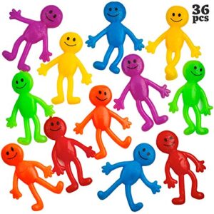 stretchy bendable man (36 pack) assorted fun colors, a sticky, stretchable, slimy, gooey texture, toy for stress anxiety relief, great party favor, stocking stuffer