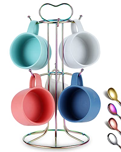 Berglander Rainbow Coffee Mug Holder, Stainless Steel Colorful Coffee Cup Holder Stand Easy to Hang and Take Avoid Crowded Collision Design, Beautiful Decoration Mug Rack Tree Easy to Clean