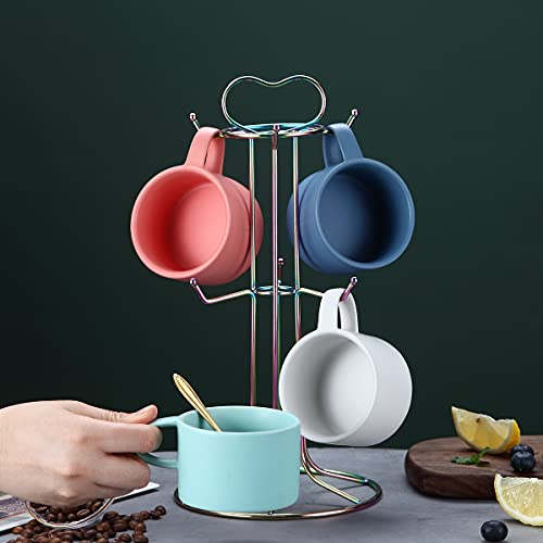 Berglander Rainbow Coffee Mug Holder, Stainless Steel Colorful Coffee Cup Holder Stand Easy to Hang and Take Avoid Crowded Collision Design, Beautiful Decoration Mug Rack Tree Easy to Clean