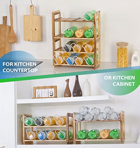 Water Bottle Organizer, 4 Tiered Freestanding Water Bottle Holder, Natural Wood Water Bottle Storage Rack, Freestanding Water Bottle Holder Rack for Kitchen Countertops, Holds 16 Bottles