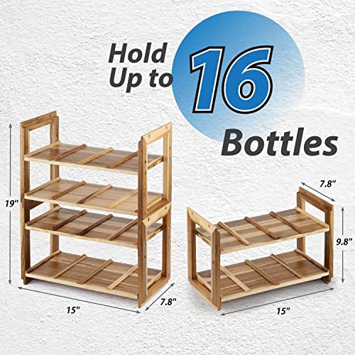 Water Bottle Organizer, 4 Tiered Freestanding Water Bottle Holder, Natural Wood Water Bottle Storage Rack, Freestanding Water Bottle Holder Rack for Kitchen Countertops, Holds 16 Bottles