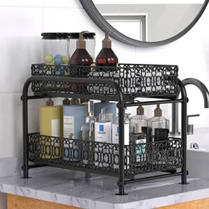 pull out cabinet organizer, 2-tier under sink organizer with sliding storage basket drawers, metal under sink organizers and storage for bathroom and kitchen under sinks, cabinets and countertops