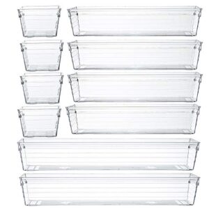 backerysupply clear plastic drawer organizer tray for vanity cabinet (set of 10),storage tray for makeup, kitchen utensils, jewelries, and gadgets