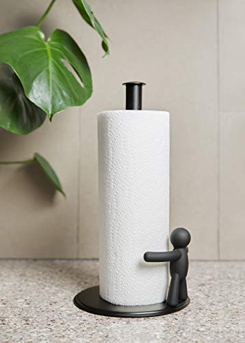 Umbra Buddy Paper Towel Holder Stand for Kitchen Countertop, Unique Dispenser, 7.16 Inch L x 7.16 Inch W x 13.25 Inch H, Black