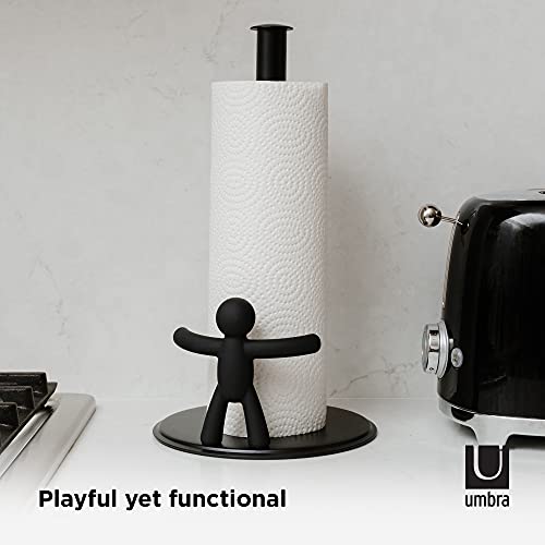 Umbra Buddy Paper Towel Holder Stand for Kitchen Countertop, Unique Dispenser, 7.16 Inch L x 7.16 Inch W x 13.25 Inch H, Black