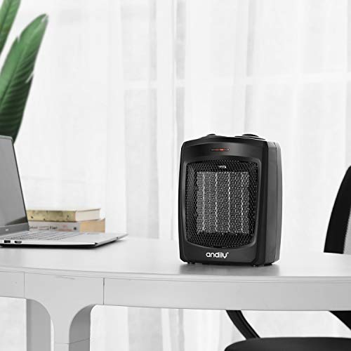 andily Space Heater Electric Heater for Home and Office Ceramic Small Heater with Thermostat, 750W/1500W