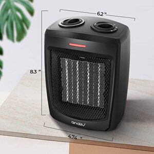 andily Space Heater Electric Heater for Home and Office Ceramic Small Heater with Thermostat, 750W/1500W