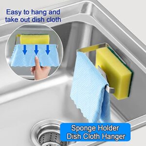 GAVIA Sink Caddy Sponge Holder, Sponge Holder for Kitchen Sink, Kitchen Sink Sponge Holder+Dish Cloth Hanger, Adhesive Kitchen Sink Caddy, 304 Stainless Steel Rustproof,No Drilling