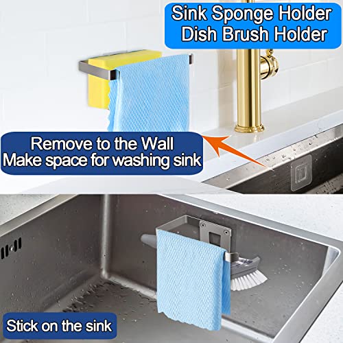 GAVIA Sink Caddy Sponge Holder, Sponge Holder for Kitchen Sink, Kitchen Sink Sponge Holder+Dish Cloth Hanger, Adhesive Kitchen Sink Caddy, 304 Stainless Steel Rustproof,No Drilling