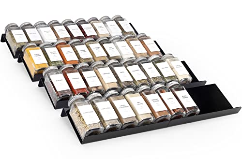 Spice Drawer Organizer, Black Acrylic 4 Tier 2 Set Expandable From 9" to 18" Seasoning Jars Drawers Insert, Kitchen Spice Rack Tray for Drawer/Countertop(Jars not included)