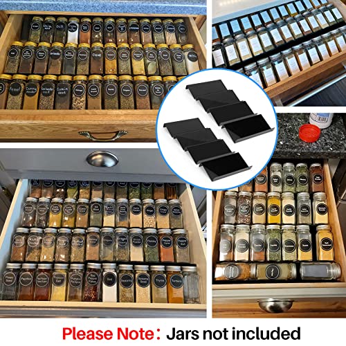 Spice Drawer Organizer, Black Acrylic 4 Tier 2 Set Expandable From 9" to 18" Seasoning Jars Drawers Insert, Kitchen Spice Rack Tray for Drawer/Countertop(Jars not included)