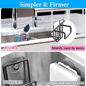 JOFUYU 2-in-1 Sponge Holder for Kitchen Sink + Dish Brush Holder, Sink Sponge Organizer Basket Rack, SUS304 Stainless Steel - Black