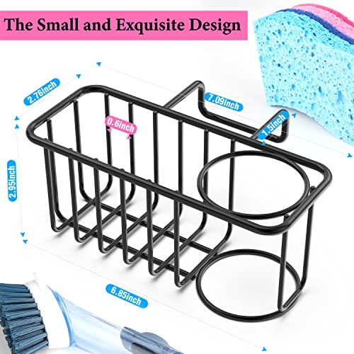 JOFUYU 2-in-1 Sponge Holder for Kitchen Sink + Dish Brush Holder, Sink Sponge Organizer Basket Rack, SUS304 Stainless Steel - Black