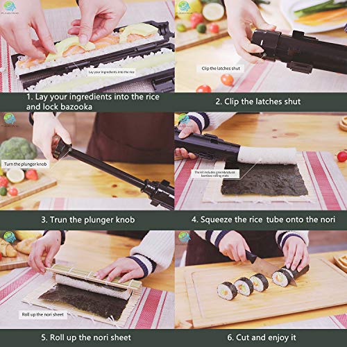 FUNGYAND Sushi Making Kit, All in One Sushi Bazooka Maker with Bamboo Mats, Bamboo Chopsticks, Avocado Slicer, Paddle, Spreader, Sushi Knife, Chopsticks Holder, Cotton Bag, DIY Sushi Roller Machine