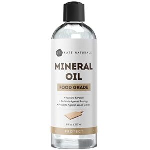 mineral oil for cutting board oil (8oz) – kate naturals. food grade mineral oil for cutting board. food safe mineral oil for kitchen appliances, knives, butcher block oil, stainless steel, wood oil