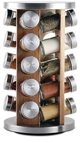 Orii 20 Jar Spice Rack with Spices Included - Tower Organizer for Kitchen Spices and Seasonings, Free Spice Refills for 5 Years (Natural Acacia Wood)