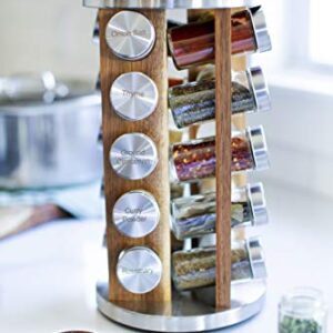 Orii 20 Jar Spice Rack with Spices Included - Tower Organizer for Kitchen Spices and Seasonings, Free Spice Refills for 5 Years (Natural Acacia Wood)