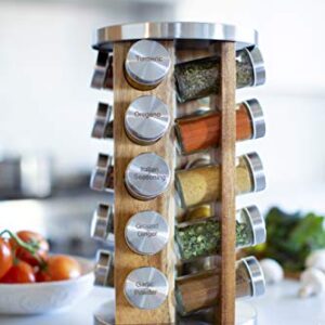 Orii 20 Jar Spice Rack with Spices Included - Tower Organizer for Kitchen Spices and Seasonings, Free Spice Refills for 5 Years (Natural Acacia Wood)