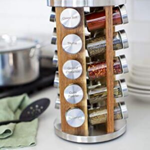 Orii 20 Jar Spice Rack with Spices Included - Tower Organizer for Kitchen Spices and Seasonings, Free Spice Refills for 5 Years (Natural Acacia Wood)