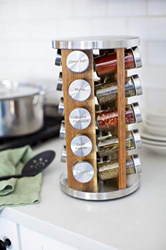 Orii 20 Jar Spice Rack with Spices Included - Tower Organizer for Kitchen Spices and Seasonings, Free Spice Refills for 5 Years (Natural Acacia Wood)