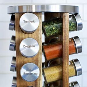 Orii 20 Jar Spice Rack with Spices Included - Tower Organizer for Kitchen Spices and Seasonings, Free Spice Refills for 5 Years (Natural Acacia Wood)