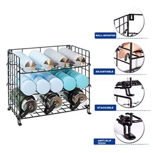 X-cosrack Adjustable Water Bottle Organizer,3-Tier Wall-Mounted Water Bottle Holder, Stackable Water Bottle Storage Rack for Kitchen Countertop,Pantry, Cabinet,Black,3-Tier Medium