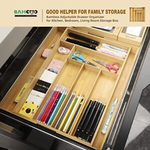 Large expandable Bamboo Drawer Organizer-Kitchen Utensil, Flatware&Silverware Organizer-Wood Adjustable Drawer Organizer for Knives in Kitchen, Bedroom, Living Room Storage Box (12.9-19x18")