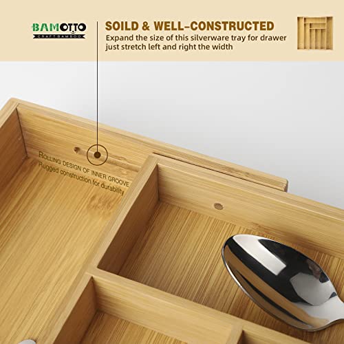 Large expandable Bamboo Drawer Organizer-Kitchen Utensil, Flatware&Silverware Organizer-Wood Adjustable Drawer Organizer for Knives in Kitchen, Bedroom, Living Room Storage Box (12.9-19x18")