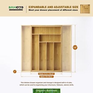 Large expandable Bamboo Drawer Organizer-Kitchen Utensil, Flatware&Silverware Organizer-Wood Adjustable Drawer Organizer for Knives in Kitchen, Bedroom, Living Room Storage Box (12.9-19x18")