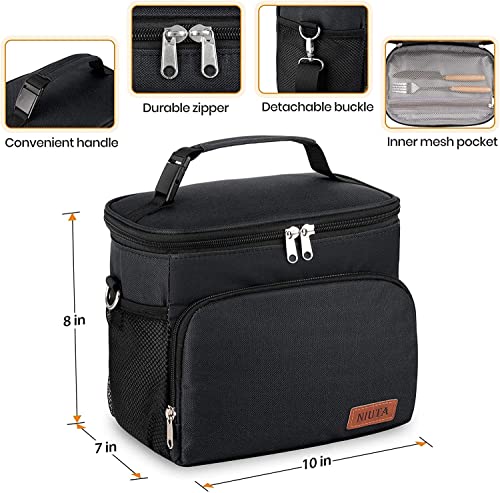 NIUTA Insulated Lunch Bag for Men/Womens, Lunch Box, Black Upgraded version Double Deck Reusable Lunch Pail (Black-1)