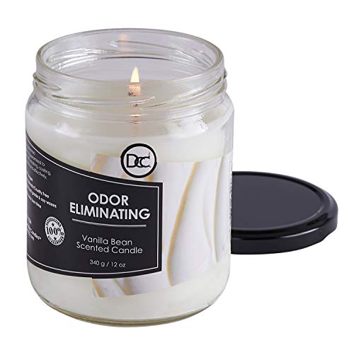 Vanilla Bean Odor Eliminating Highly Fragranced Candle - Eliminates 95% of Pet, Smoke, Food, and Other Smells Quickly - Up to 80 Hour Burn time - 12 Ounce Premium Soy Blend