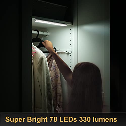 MOSTON Super Bright Rechargeable Closet Lights 78 LED Homelife Motion Sensor Night Lighting for Under Cabinet,Counter.Built-in 2500mAh Battery Powered Cordless Magnetic Lamp Stick on Anywhere