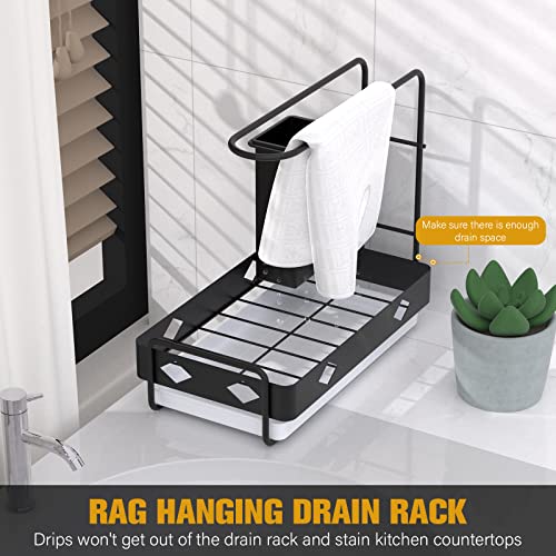 Purboah Kitchen Sink Caddy,Sink Organizer Large with Higher Towel Rack and Drain Tray,Sponge Soap and Brush Holder Rustproof