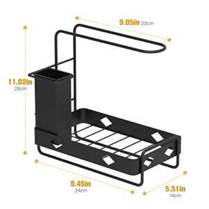 Purboah Kitchen Sink Caddy,Sink Organizer Large with Higher Towel Rack and Drain Tray,Sponge Soap and Brush Holder Rustproof