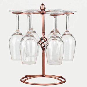 wine glass rack, countertop wine glass holder, elegant freestanding tabletop stemware storage rack/wine glass stand racks holder with 6 hooks kitchen glasses accessories for home bar storage, bronze