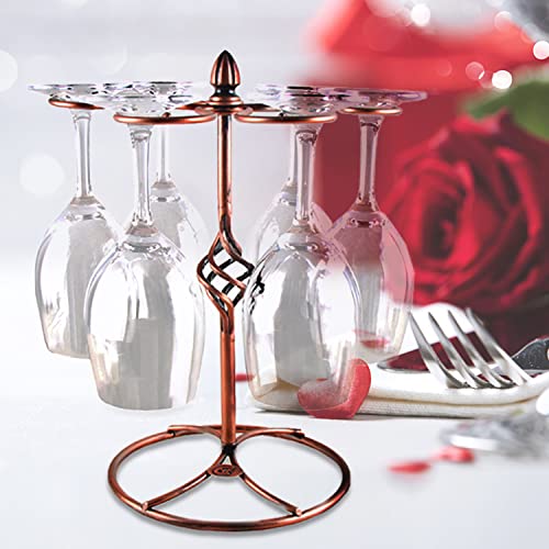 Wine Glass Rack, Countertop Wine Glass Holder, Elegant Freestanding Tabletop Stemware Storage Rack/Wine Glass Stand Racks Holder with 6 Hooks Kitchen Glasses Accessories for Home Bar Storage, Bronze