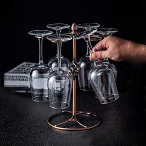 Wine Glass Rack, Countertop Wine Glass Holder, Elegant Freestanding Tabletop Stemware Storage Rack/Wine Glass Stand Racks Holder with 6 Hooks Kitchen Glasses Accessories for Home Bar Storage, Bronze