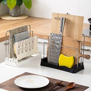 MUUBOOX Pot Lid Holder Cutting Board Drying Rack Support Organizer、Kitchen Storage Cabinet Organizer for Dishcloth Towel/ Cutting Board/Kitchen knife (Black)