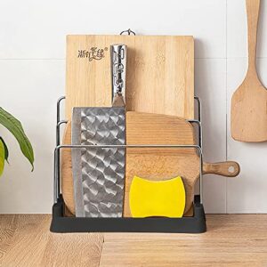 MUUBOOX Pot Lid Holder Cutting Board Drying Rack Support Organizer、Kitchen Storage Cabinet Organizer for Dishcloth Towel/ Cutting Board/Kitchen knife (Black)