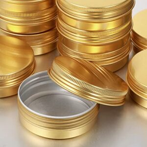 2 oz Salve Tins Metal Tins with Lids Round Tins Containers Candies Tins with 10 Sheets Stickers for Salve Spice Candies Candles Kitchen Office Storage (Gold, 36 Pieces)