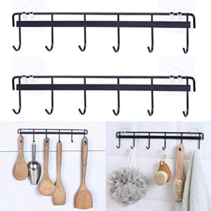 rainmae 2 pack kitchen adhesive wall hooks rack rail, space saving wall hanger no drilling hanger with 6 hooks for kitchen bathroom bedroom closet stainless kitchen tools for hanging knives, spoon