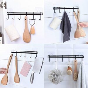 Rainmae 2 Pack Kitchen Adhesive Wall Hooks Rack Rail, Space Saving Wall Hanger No Drilling Hanger with 6 Hooks for Kitchen Bathroom Bedroom Closet Stainless Kitchen Tools for Hanging Knives, Spoon