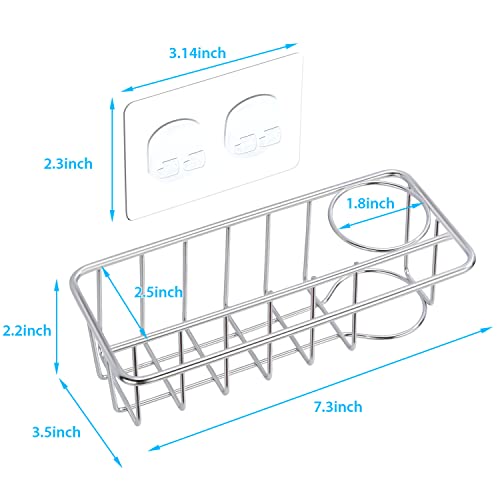 DOLRIS Sponge Holder for Kitchen Sink, Sink Caddy, 3 in 1 Adhesive Sponge Holder + Brush Holder + Dish Cloth Hanger, SUS304 Stainless Steel Rustproof, No Drilling, Silver