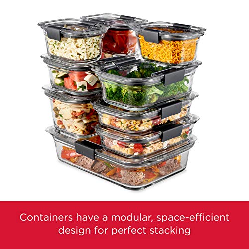 Rubbermaid Brilliance Glass Storage Set of 9 Food Containers with Lids (18 Pieces Total), Set, Assorted, Clear