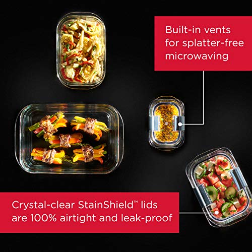 Rubbermaid Brilliance Glass Storage Set of 9 Food Containers with Lids (18 Pieces Total), Set, Assorted, Clear